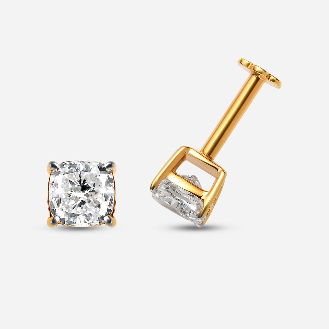 World's First Cushion Cut Lab Grown Diamond Sleep Stud Earrings ...